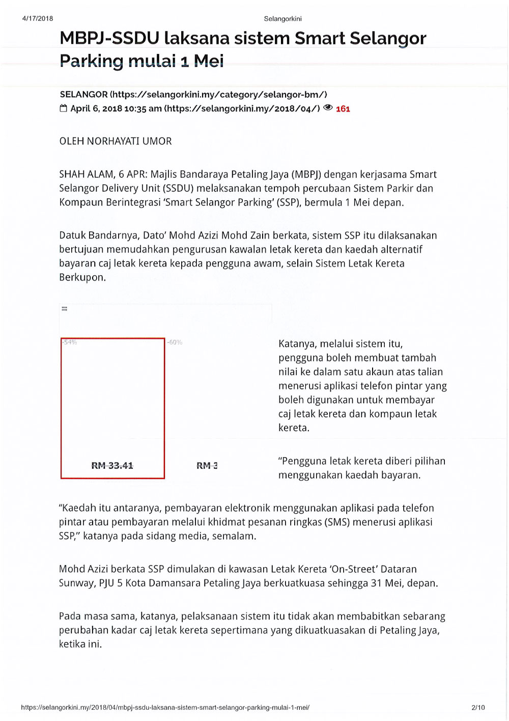 MBPJ-SSDU laksana sistem parking mulai 1 Mei – Menteri Besar Selangor ...